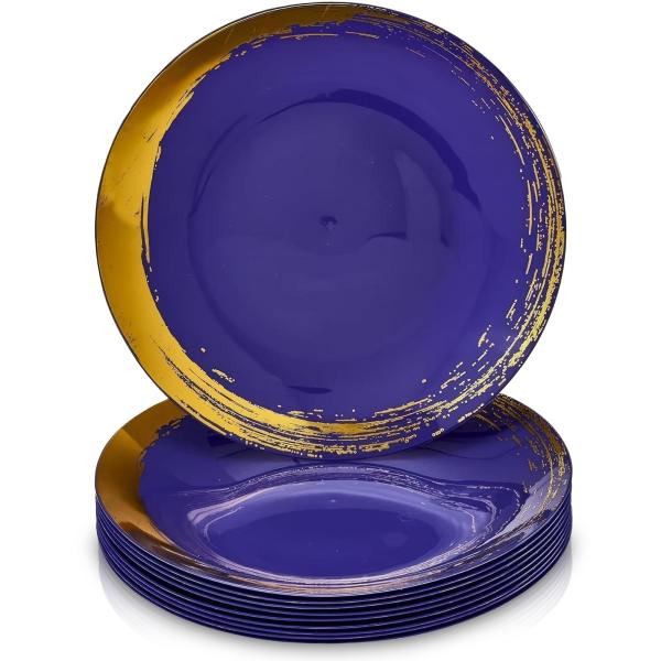 ・MODERN ELEGANT DESIGN: Adorned with a brushed gold rim on a clean blue background, these plates elevate your table with...