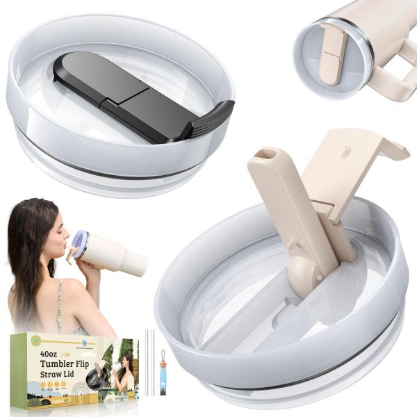 ・【Perfect Fit for Stanley 40oz Tumblers】This leak proof flip straw lid replacement is crafted to fit for Stanley 40oz Qu...