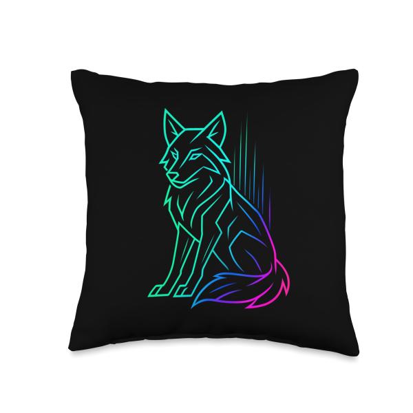 ・Geometric wolf, animal linear art, colorful gradient, stylized wolf, minimalist design, sitting wolf, abstract canid, n...