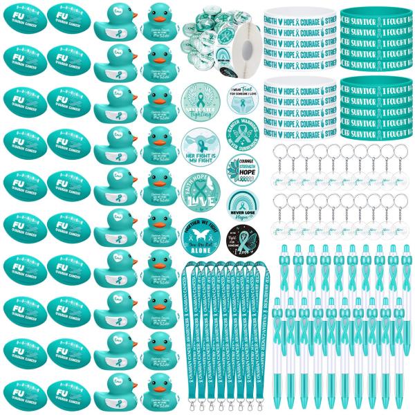・You'll Receive: this ovarian cancer awareness pack includes 20 teal lanyards, 20 rubber ducks, 20 football stress balls...