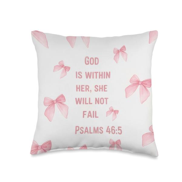 ・Beautiful pink bow with an inspiring Bible verse " God Is Within Her, She Not Fail. " " Psalms 46:5 ", featuring soft p...