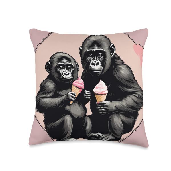 ・Cute baby gorilla cubs enjoying frozen treats in a playful jungle setting. Ideal for animal lovers, dessert fans, and a...