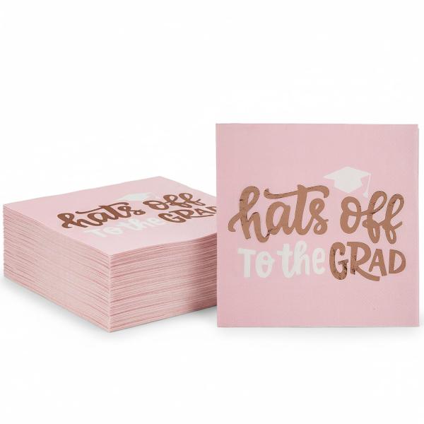 ・GRADUATION PARTY READY: These napkins feature a lovely pink background with an image of a white graduation cap and the ...