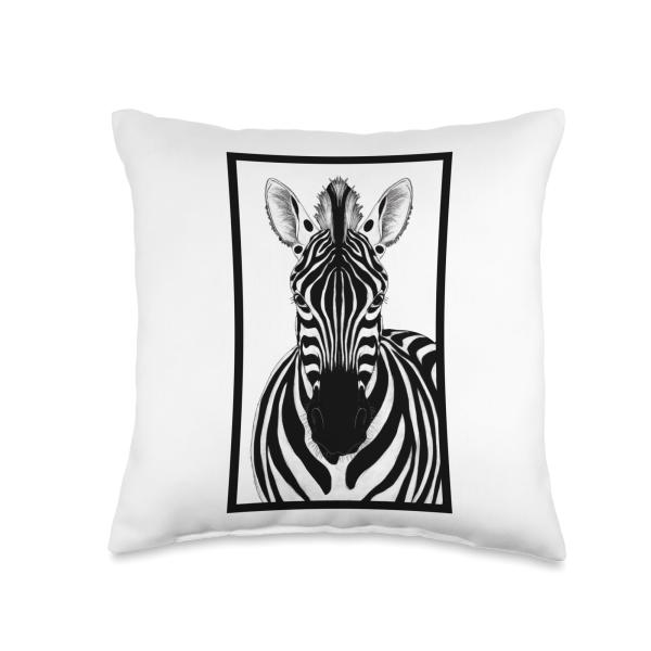 ・Majestic Zebra Illustration, Black n White Animal Art frame motif. A striking black-and-white zebra illustration captur...