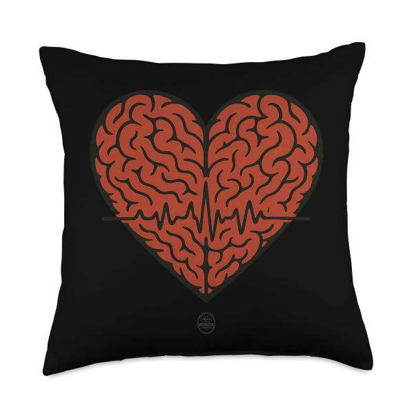 ・This bold throw pillow design blends heart and mind, literally. A red anatomical brain shaped into a heart with an EEG ...