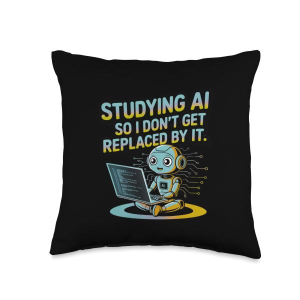・Unique AI Humour Design: Eye-catching cartoon robot graphic with bold "My Job Is Safe Until The AI Learns Sarcasm" slog...