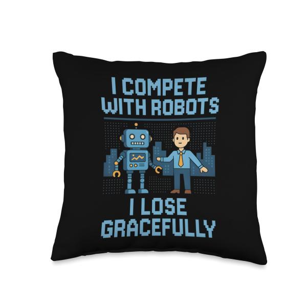 ・Unique AI Humour Design: Eye-catching cartoon robot graphic with bold "My Job Is Safe Until The AI Learns Sarcasm" slog...