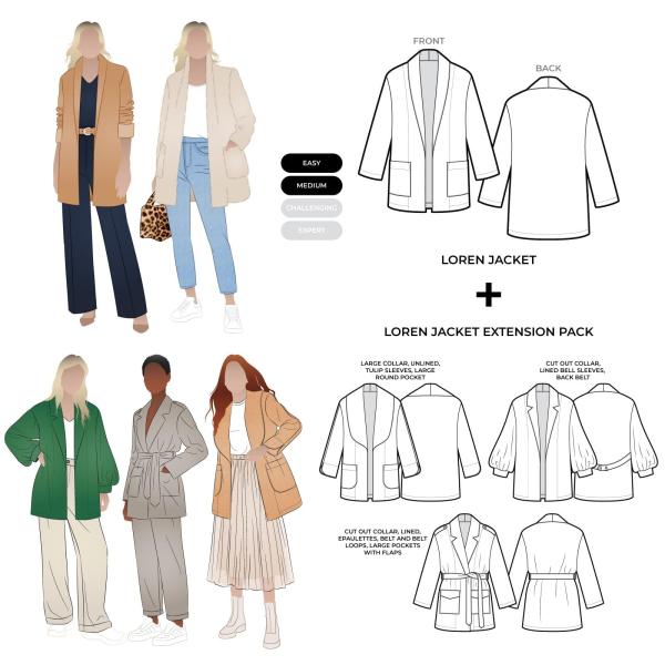 ・This discounted sewing pattern bundle from Style Arc combinines the original Loren Jacket sewing pattern with an Extens...
