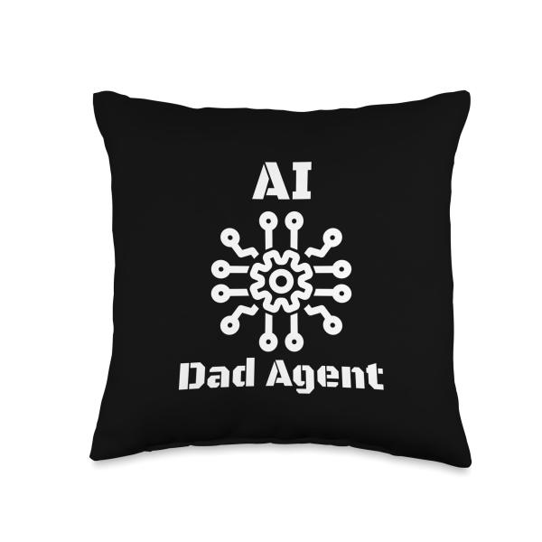 ・Central gear symbol with radiating circuit lines and "AI Dad Agent" text・Combines mechanical precision and modern intel...