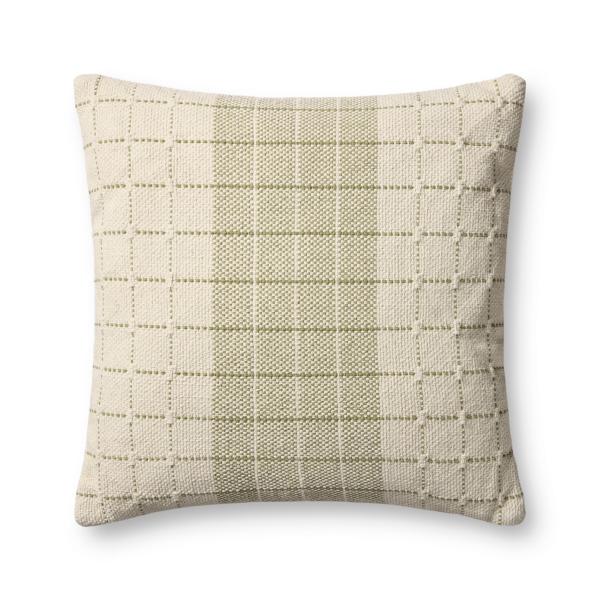・Green Grid Throw Pillow: This sophisticated throw pillow features a grid design in olive green and natural ivory, addin...
