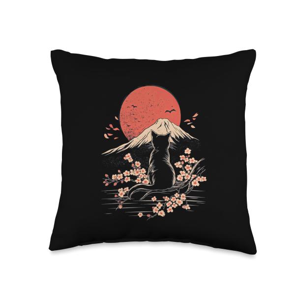 ・An Illustration of a japanese samurai cat in Front a cherry blossom tree and a Japan Mountain as well as the sun.・a nic...