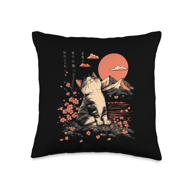 ・An Illustration of a japanese samurai cat in Front a cherry blossom tree and a Japan Mountain as well as the sun.・a nic...