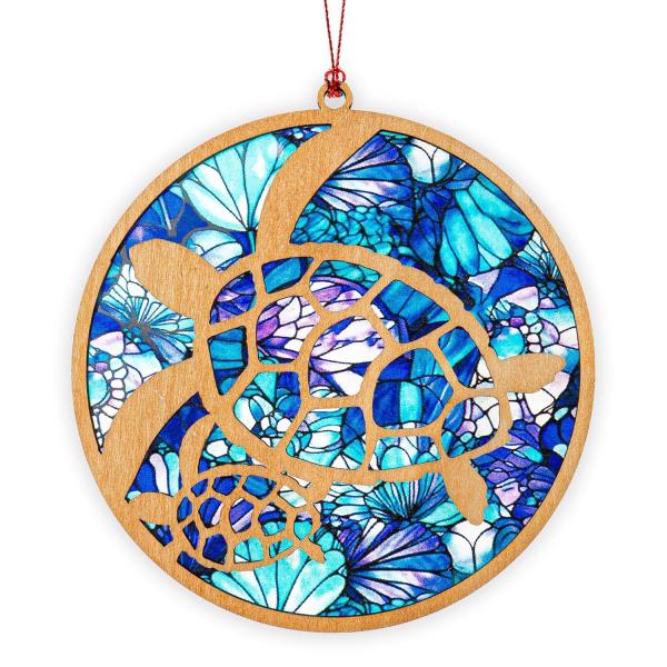 ・? Beautiful Double Sea Turtle Design - This ornament showcases two charming sea turtles nestled together, symbolizing l...