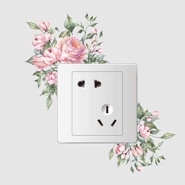・PREMIUM DESIGN: Beautiful pink watercolor rose and leaf pattern creates an elegant floral accent around light switches ...