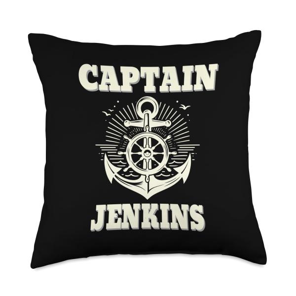 ・Classic nautical illustration featuring a bold anchor, ship wheel, and water waves with strong block text reading Capta...