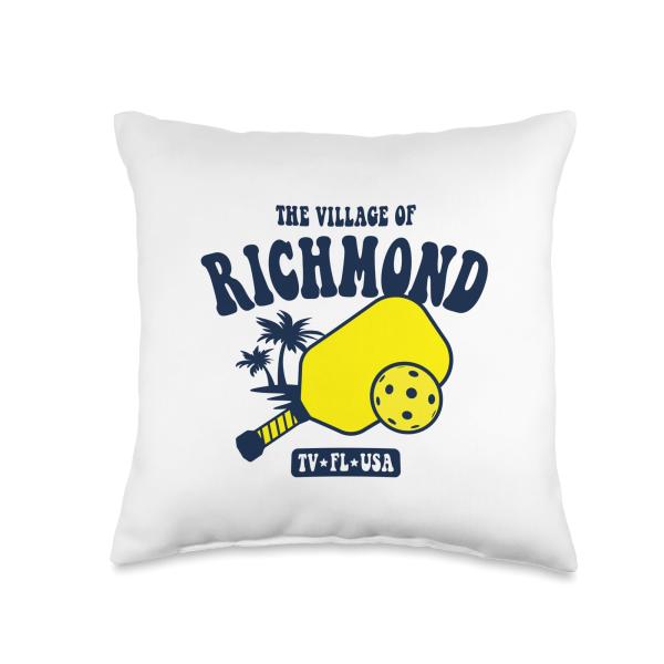 ・The Village of Richmond retro text with pickleball, pickleball paddle and palm tree design. Perfect for residents, visi...