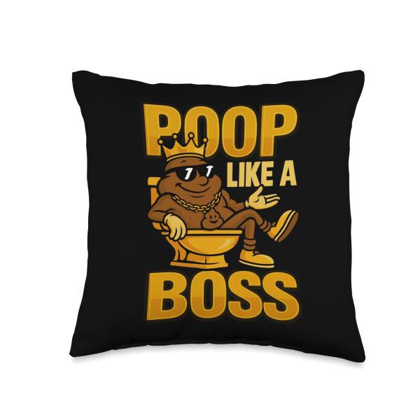 ・This "Poop Like a Boss" tee features a crowned cartoon poop chilling on a golden toilet, decked out in shades and a bli...