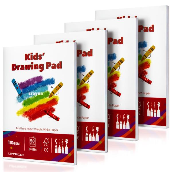 ・Premium Paper Quality: Each 9" x 12" sketch book for kids set packs 4 glue-bound pads, 50 sheets each (200 total). The ...