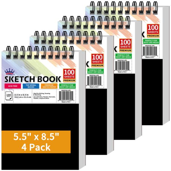 ・プレミアムアート画用紙:当社のスケッチブックは、プレミアム70ポンド/100gsmの無酸紙から作られており、比類のない耐久性とアートワークの保存を提供します。 各パッドには5.5 x 8.5インチのシートが100枚入っています。頑丈なハー...