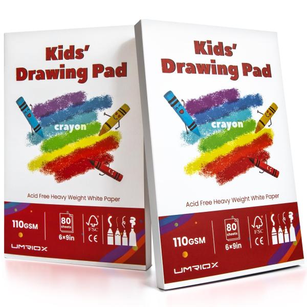 ・Premium Paper Quality: Each 6" x 9" sketch book for kids set packs 2 glue-bound pads, 80 sheets each (160 total). The 1...