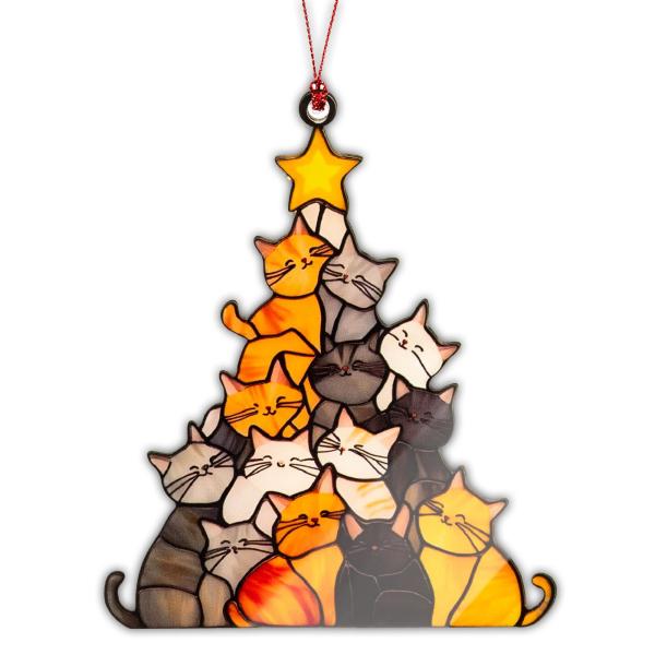 ・? Adorable Cat Ornament Hanging: This cute cat ornament features a group of stacked kitties forming a Christmas tree sh...