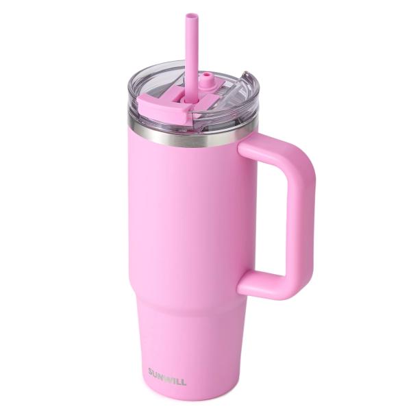 ・Insulated 30 oz Coffee Tumbler with Handle: Double-wall insulated technology, keep drinks chill for over 24 hours, swea...