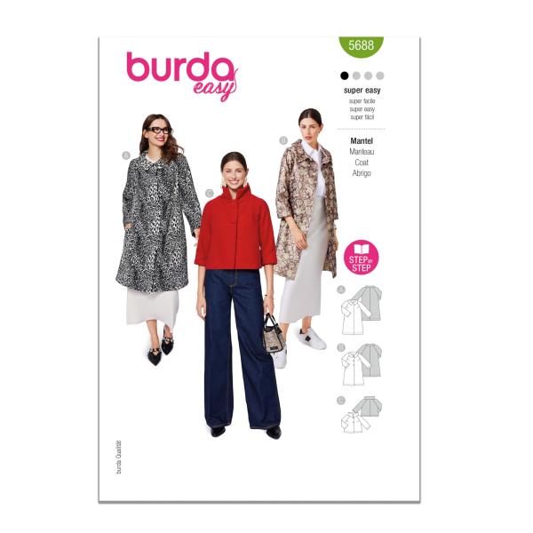 ・Burdaパターンキットには、生地を切り抜くためのパターンピース、縫製プロセスのガイドとなるステップバイステップの書面と図解の説明、生地とトリムの選択方法、サイズ情報が含まれています。・これらの衣類の縫製パターンは、ミスサイズ8-18(3...