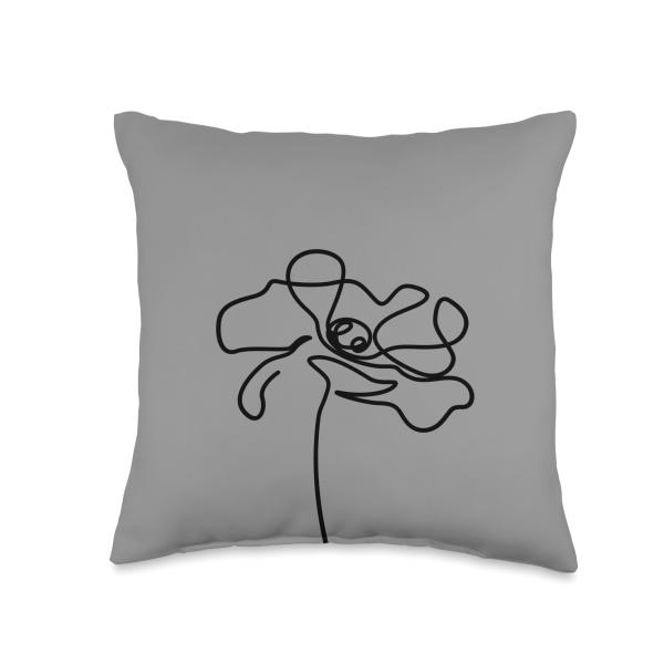 ・Poppy flower minimalist line art contour drawing. Continuous line flower art For poppies, wildflowers, summer flowers o...