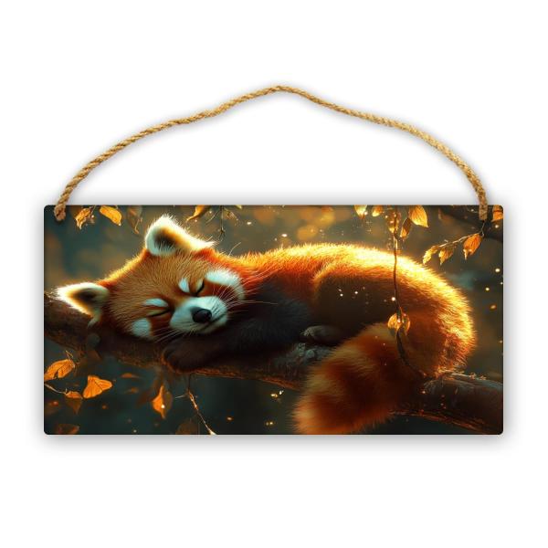 ・うたた寝するかわいらしいレッサーパンダを描いた木製ウォールサイン。サイズは約30×15cm（12×6インチ）。・高品質な木材を使用し、ラスティックなヴィンテージ風デザインで温かみのある空間を演出します。・背面に取り付け用の穴が付いており、...
