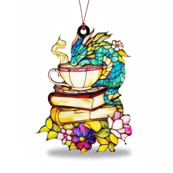 ・? Stunning Dragon Ornaments Suncatcher for Book Lovers This 4-inch acrylic dragon ornaments suncatcher features a cozy ...