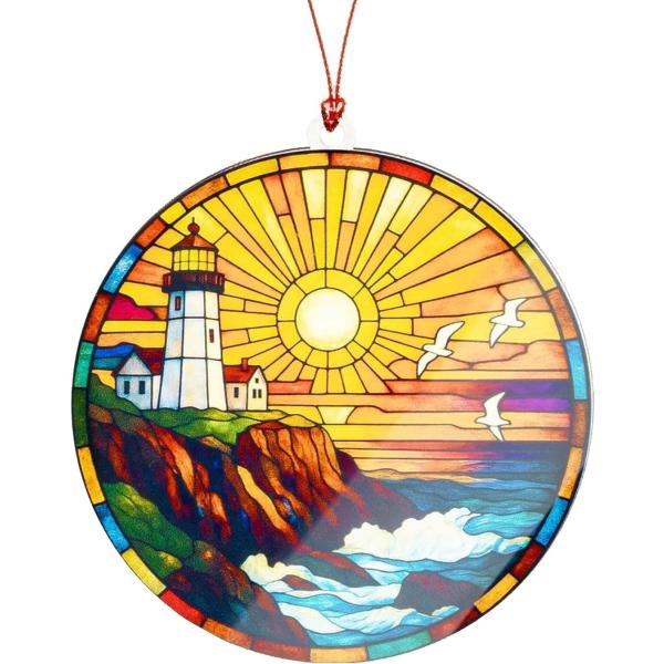 ・? Lighthouse Ornaments for Christmas Tree with Sunset Glow This 4-inch acrylic lighthouse suncatcher ornament captures ...