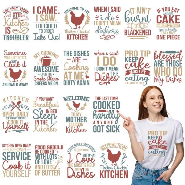 ・Package Contents:You will receive 20 sheets of 20×20 cm / 8×8 inch funny kitchen quotes style iron-on transfer paper fe...