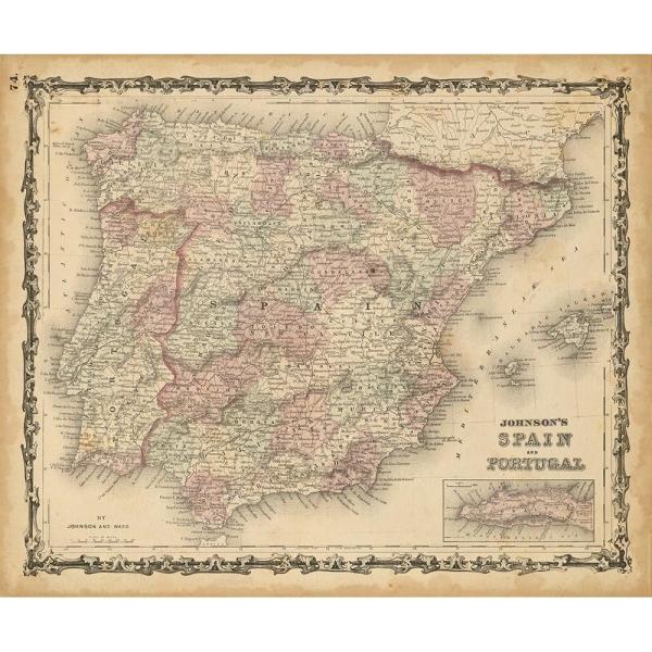 ・Artist: Johnson・Title: Johnsons Map of Spain And Portugal・Printed on Premium 230 GSM Heavyweight Art Paper・Available in...
