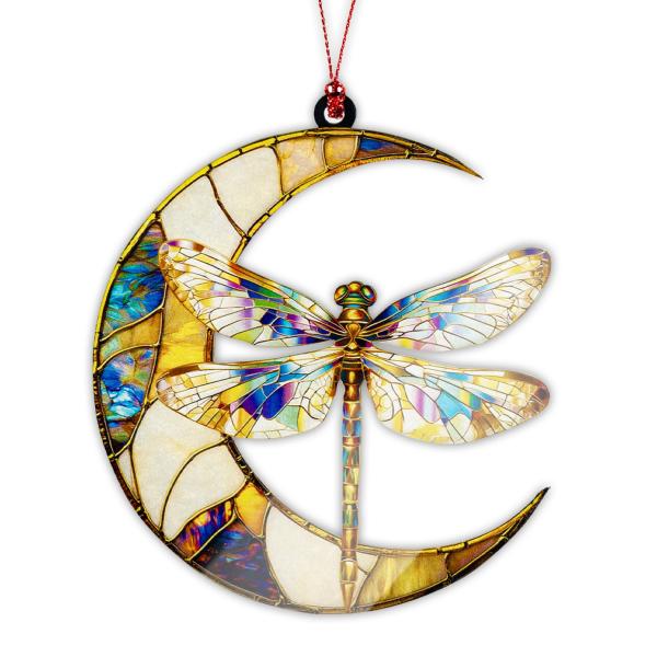 ・? Enchanting Dragonfly Moon Ornament With Suncatcher Effect: Featuring a graceful dragonfly resting on a crescent moon,...