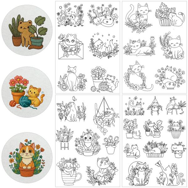 ・Playful Cat ＆ Plant Patterns: Features cute cats nestled in flower beds, lounging in spider plant pots, and curiously p...