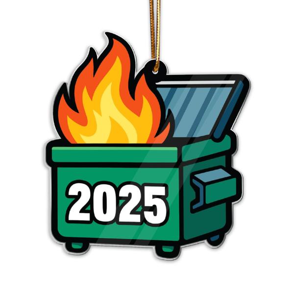 ・? HILARIOUS DUMPSTER FIRE DESIGN - Celebrate 2025 with this comical dumpster fire ornament, featuring a flaming dumpste...