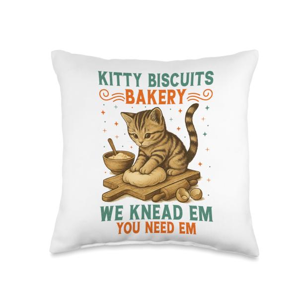 ・Adorable cat-themed baking design featuring a kawaii kitty kneading dough like a pastry chef perfect for cat lovers, ho...