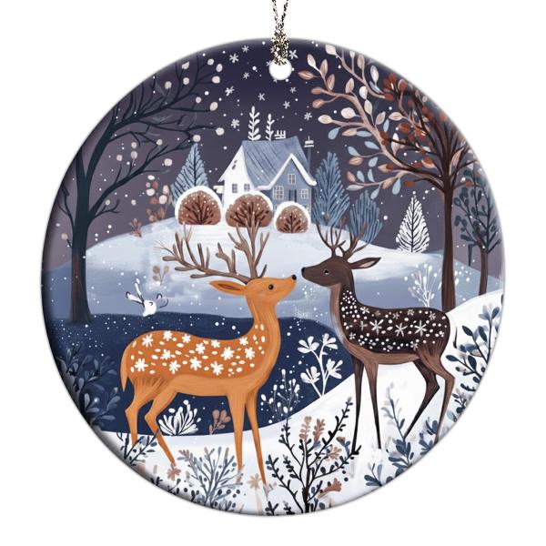 ・? Elegant Reindeer Christmas Ornament with Nordic Charm: This reindeer ornament showcases a serene winter scene with tw...