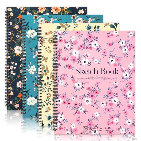 ・【プロ仕様の8.5×11インチのスケッチブックセット】プレミアムスケッチブック4冊(8.5インチ×11インチ)、100gsmの中性紙30枚。 グラファイト、インク、木炭の細い線を捉える上質な質感。 スパイラル綴じの8.5×11インチのスケ...