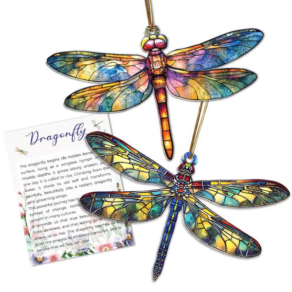 ・? MEANINGFUL DRAGONFLY GIFT: This stunning stained-glass style dragonfly ornament represents transformation, strength, ...