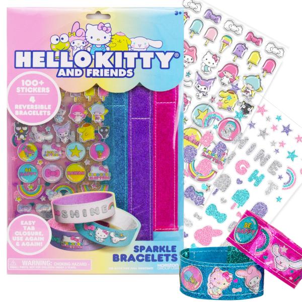 ・REVERSIBLE HELLO KITTY BRACELETS: Customize 4 double-sided glitter bracelets with supercute 3D resin stickers and spark...