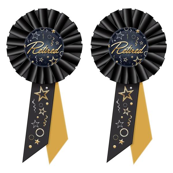 ・正式に引退したセンター:各ロゼットには、星紙吹雪背景のメタリックな外観の中央にスクリプトで「公式に引退」が印刷されています。・クラシックなブラックとゴールドデザイン:シルバーとゴールドの星、蛇紋岩、ドットがプリントされたテール1つ、ソリッ...