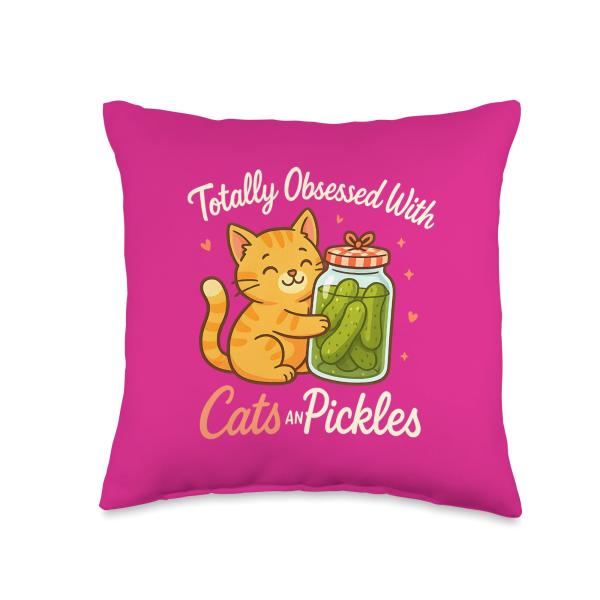 ・Cute lovely orange cat hugging a big pickle jar in kawaii cartoon style. Perfect for cat lovers, food humor fans, anima...