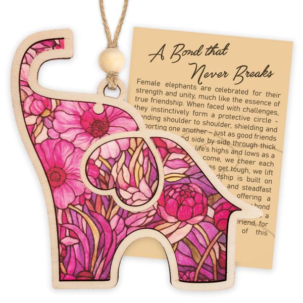 ・? Elephant Ornament with Heartfelt Symbolism: Designed in a vibrant floral style with double layers of acrylic and wood...
