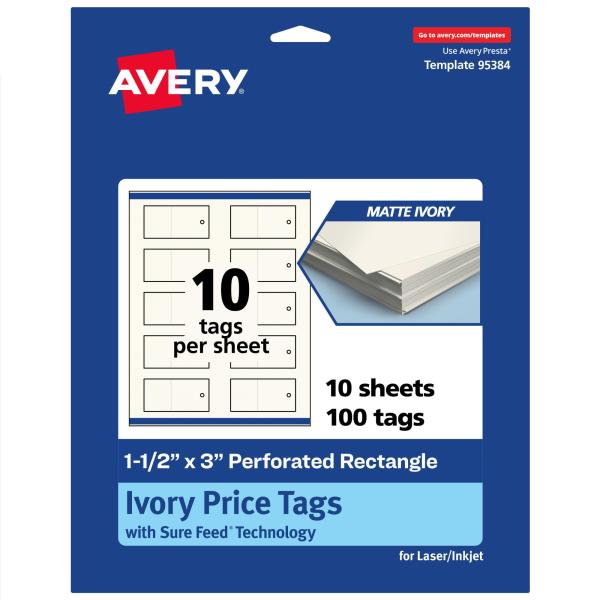 ・Avery Presta Template 95384でカスタマイズ可能な価格タグを簡単に作成できるAveryの印刷可能なタグで、ブランディング、製品、またはプロジェクトを高めましょう。・Averyのプレミアムマットアイボリーカードストッ...