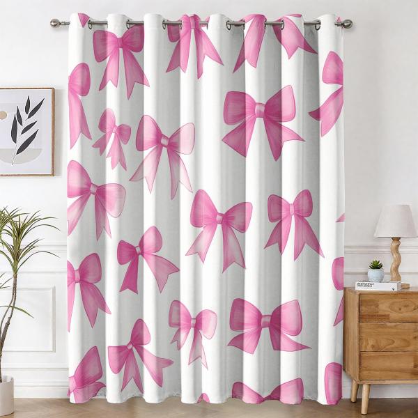・Pink Bow Room Decor: Contains 2 soft light blocking curtains, each window treatment measures 38'' wide x 63'' long, ple...