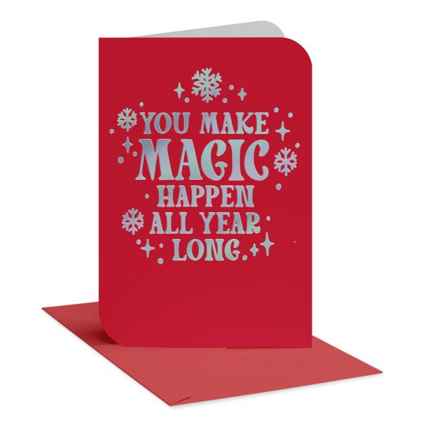 ・フロントメッセージ:一年中魔法を起こします。・内部メッセージ:あなたがしていることをとても上手にしてくれてありがとう。・デザインと仕上げ:このお祝いのサンキューカードは、美しい銀箔雪片で強調されています。・サイズとパッケージ:カードのサイ...