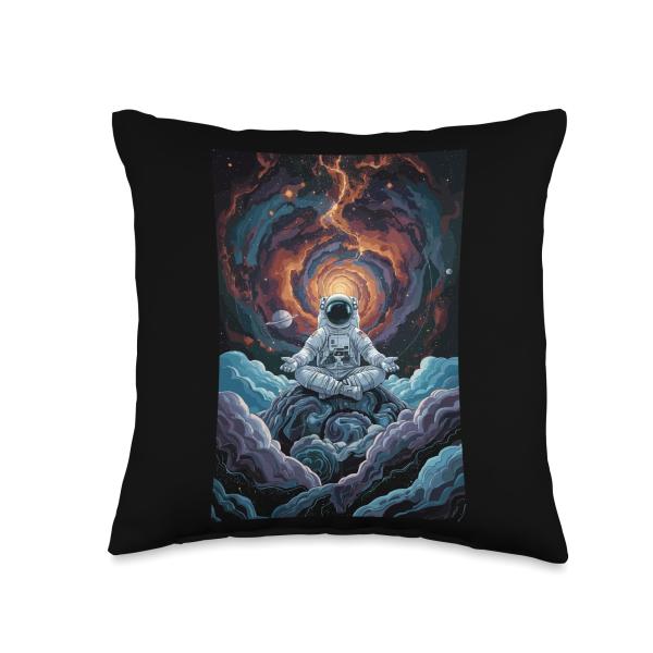 ・An astronaut finds tranquility amidst the cosmos, meditating on a celestial peak as vibrant nebulas swirl above, a symb...