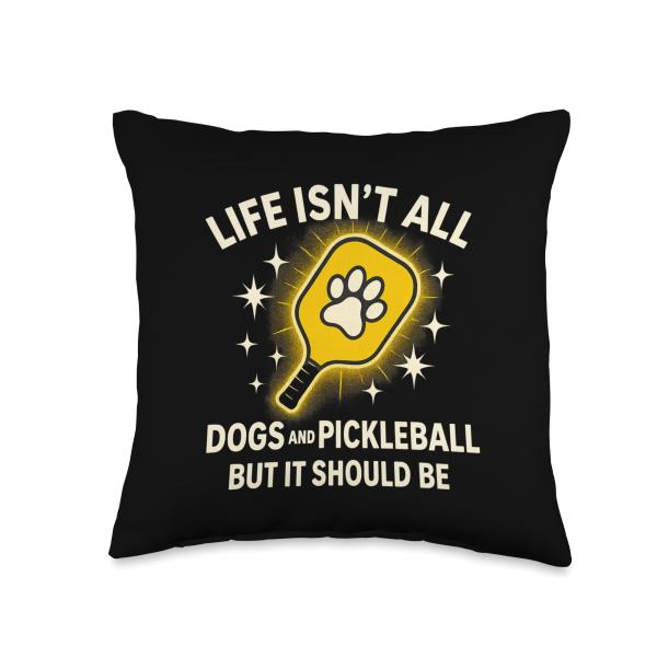 ・Funny retro life quote Life Isn't All Dogs and Pickle design featuring a pickleball paddle with a paw print for men, wo...