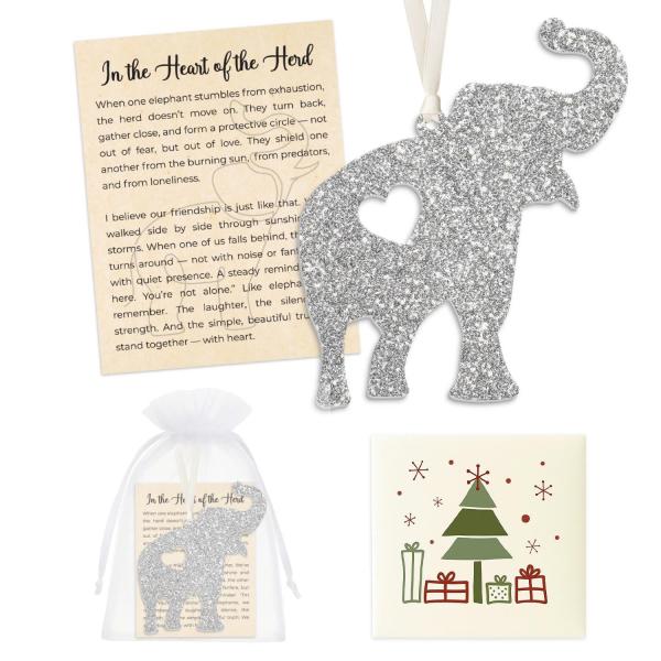 ・? BEST FRIEND ELEPHANT ORNAMENTS - A sparkling set of elephant ornaments with heart cutouts, symbolizing loyalty, love,...